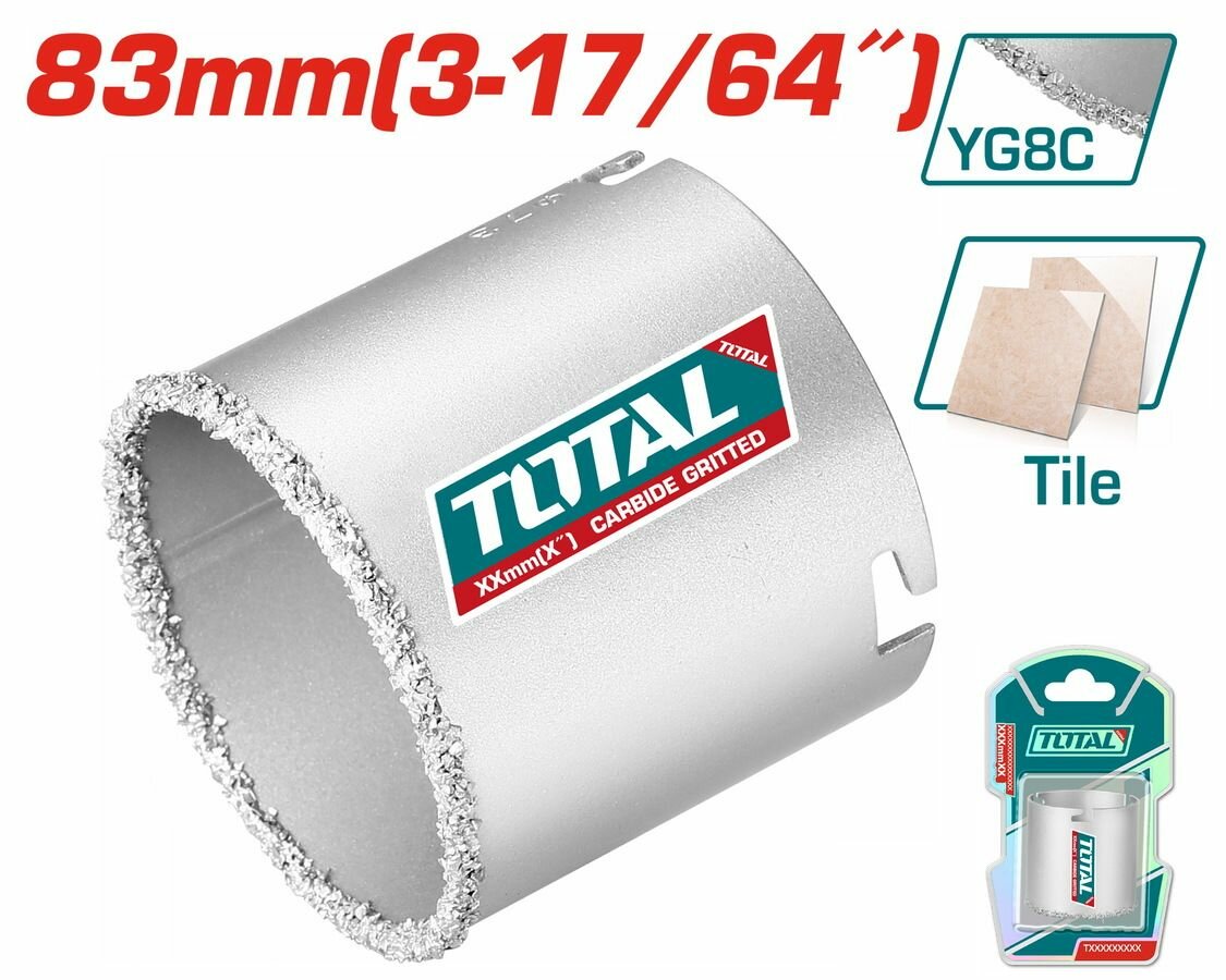 Коронка алмазная TOTAL TAC440831, по плитке, карбид вольфрама, 83 мм