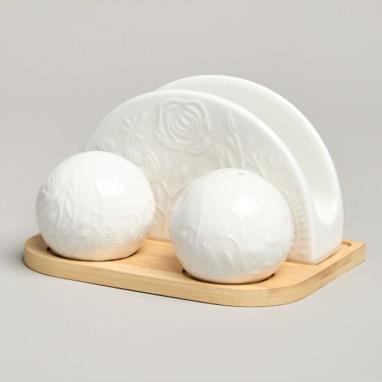 Набор для специй Lefard "Meadow" 3 предмета на деревянной подставке 15,5х11х9 см