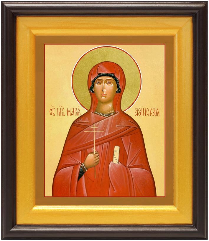 Мученица Мария Азийская, икона в широком деревянном киоте 21,5*25 см