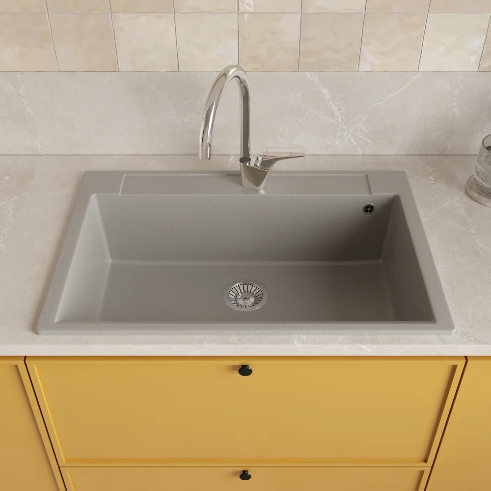 Мойка кухонная Domaci Савона РА 760 мраморная, 76x51, прямоугольная, мойка для кухни, серая, российская