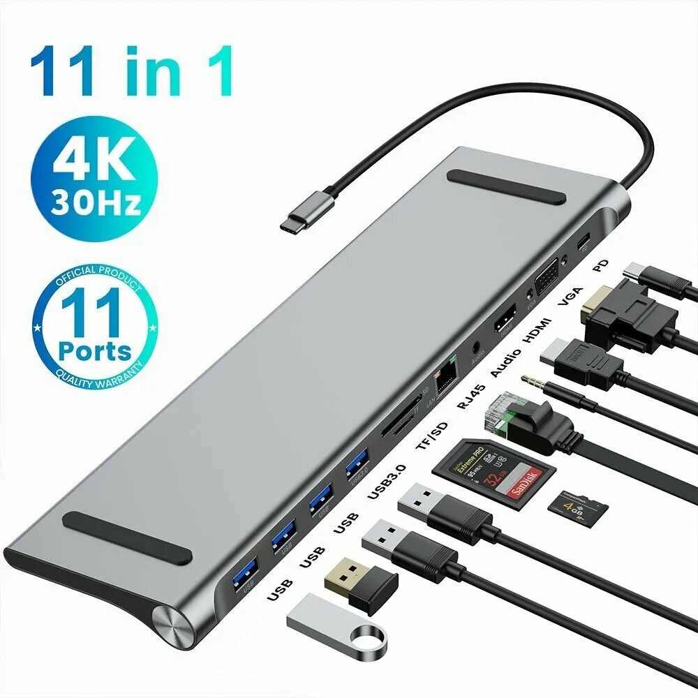 Usb hub 3.0 type c hub usb разветвитель 11 в 1 USB - хаб usb-c hub док станция для ноутбука Macbook Pro Air m1 m2 пк HDMI4K USB3.0 USB2.0 PD TF SD RJ45 AUX Tapy-c