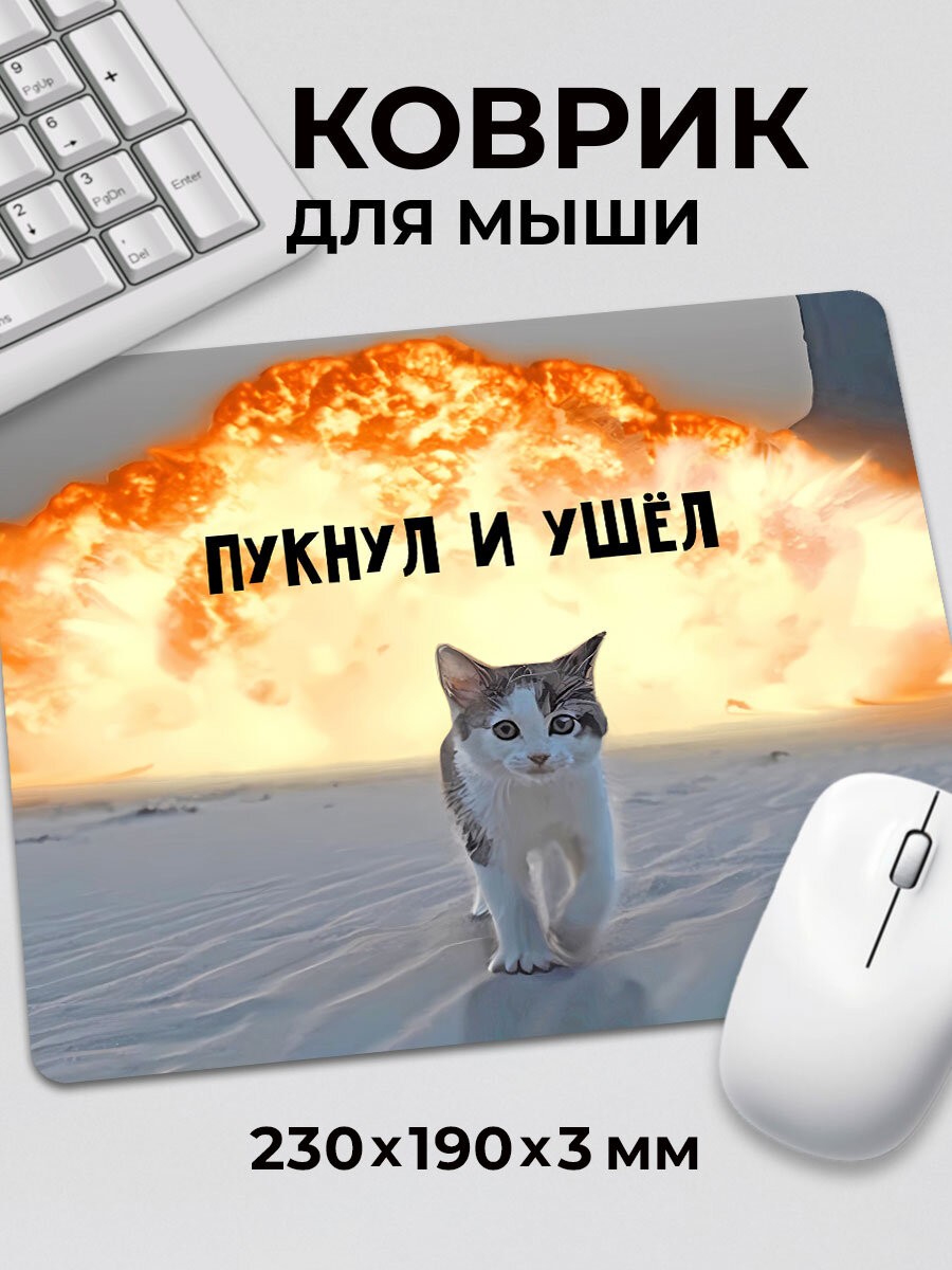 Коврик для мышки мем прикол Кот Котик пукнул и ушёл взрыв