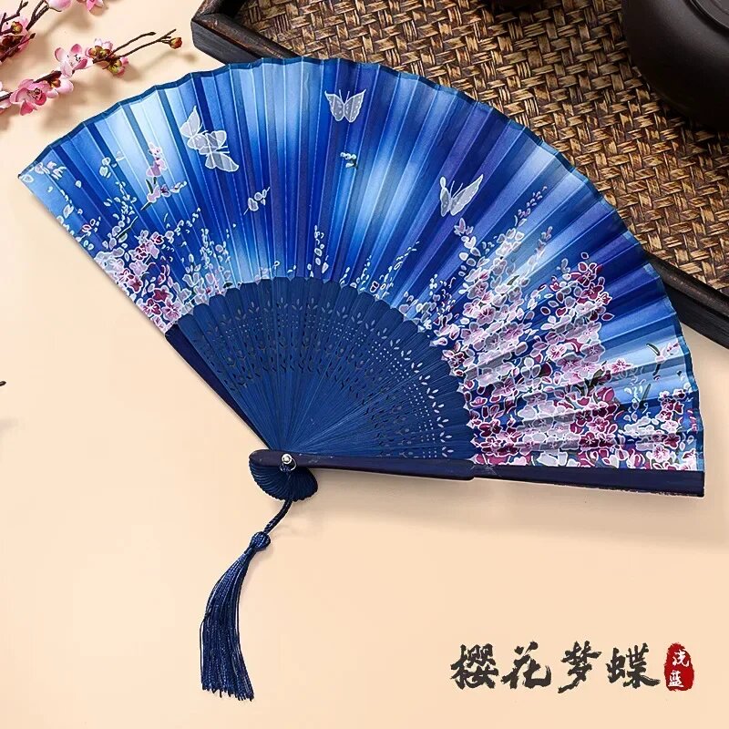 Большой складной веер в китайском стиле Синий, NO.1