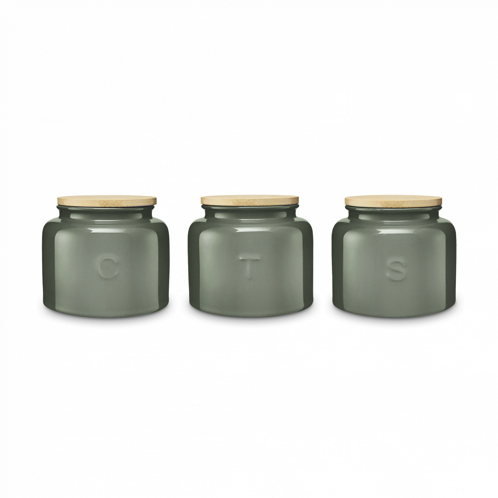 Набор из 3-х банок для сыпучих продуктов, 600 мл, фарфор, дерево, серо-зеленый MW451-IA0406 Indulgence