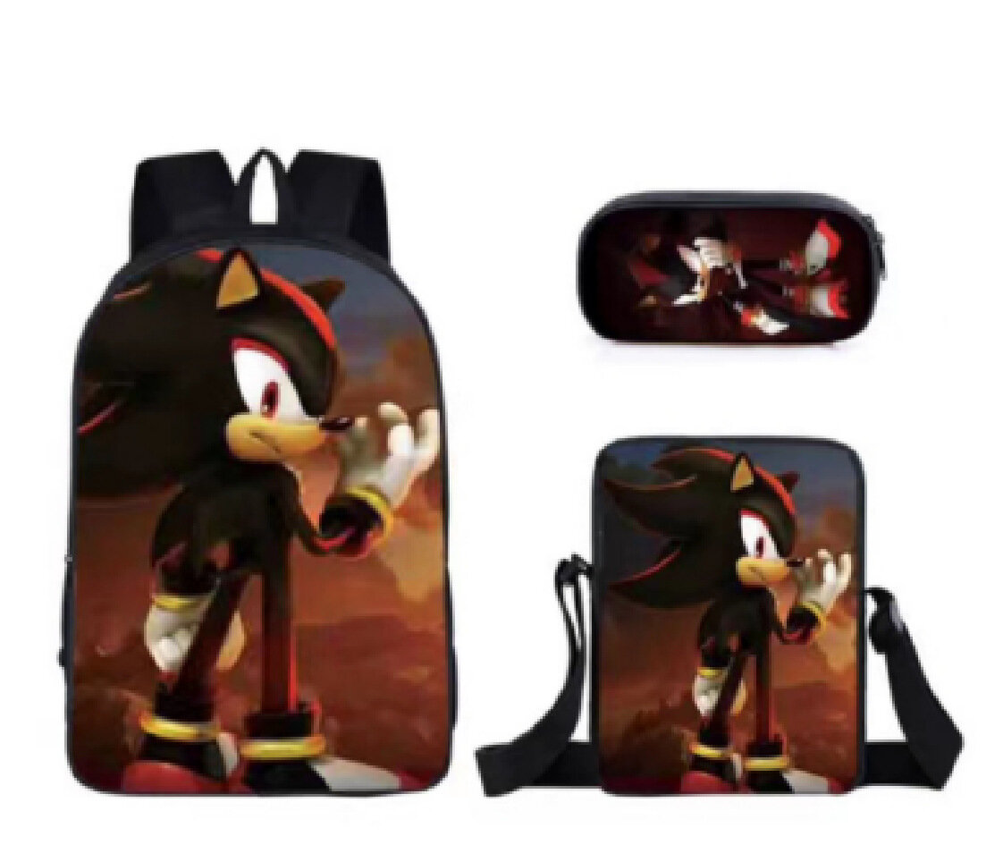Трансграничный новый продукт Sonic, сумка для начальной школы, комплект из трех предметов, рюкзак с героями мультфильмов, рюкзак, пенал
