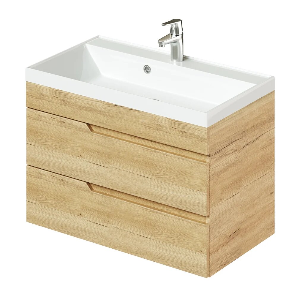 Тумба с раковиной Itana Alexa 80 80 см, бежевая, из МДФ, с ящиками, раковина для ванной из камня, прямоугольная