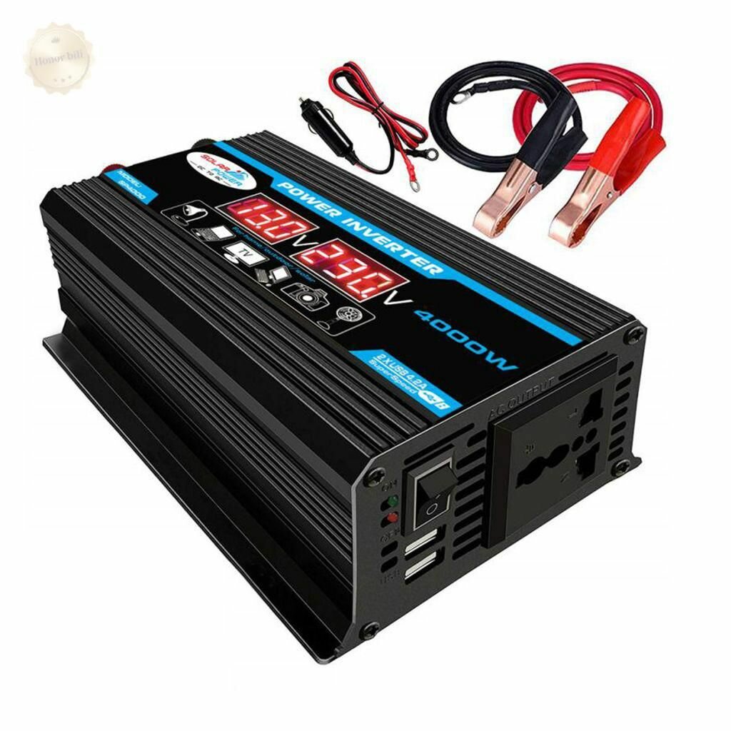 Автомобильный инвертор 12В с двумя USB и розеткой 110/220 В, модифицированная синусоида, LED-дисплей, 400 Вт непрерывно/4000 Вт пик