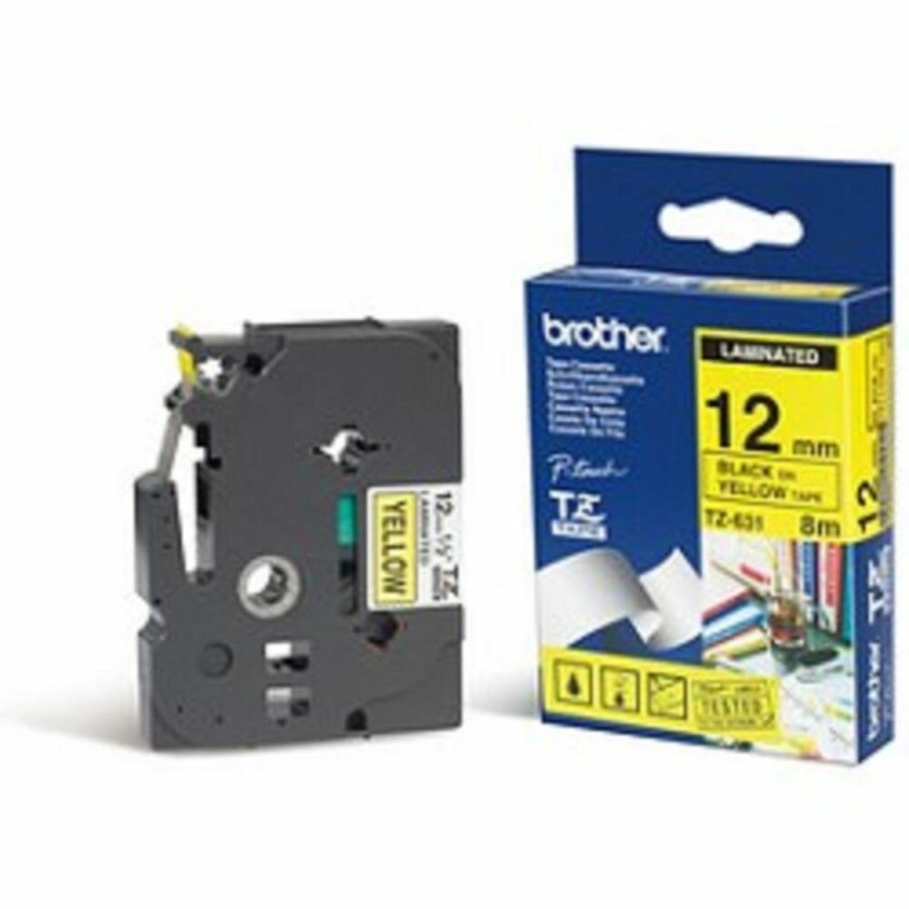 Brother TZE-631 Картридж с лентой P-Touch, 12мм, черный на желтом TZE631