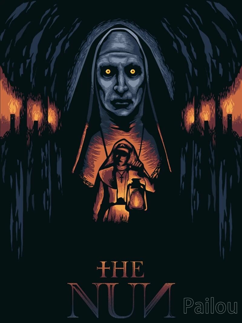 Алмазная картина "Монахиня фильм ужасов" алмазная огранка 40х50 см,40X50CM, белый