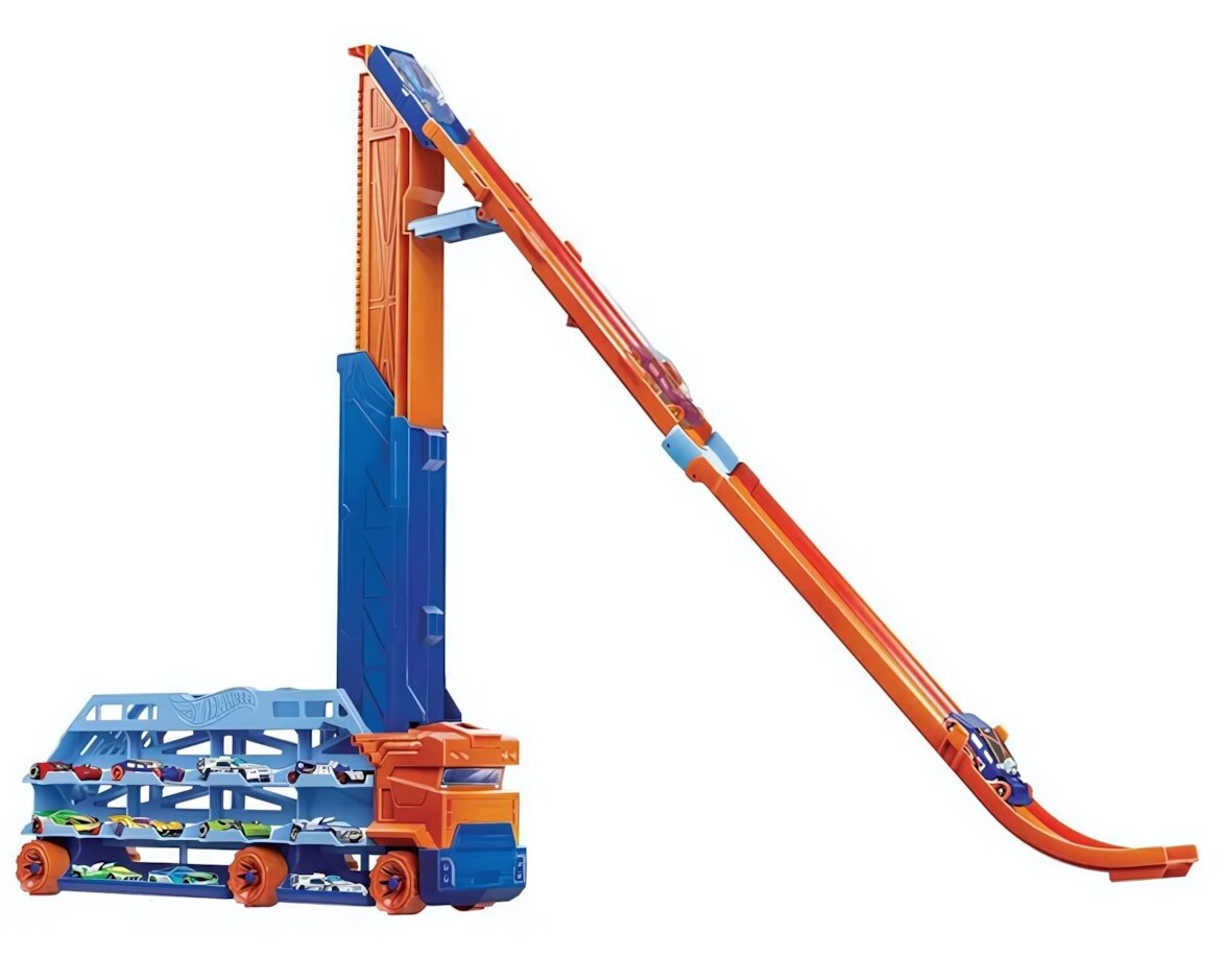 Грузовик-автотрек Hot Wheels 'Десантирование с воздуха', трансформер, оранжевый/синий, для машинок 1:64