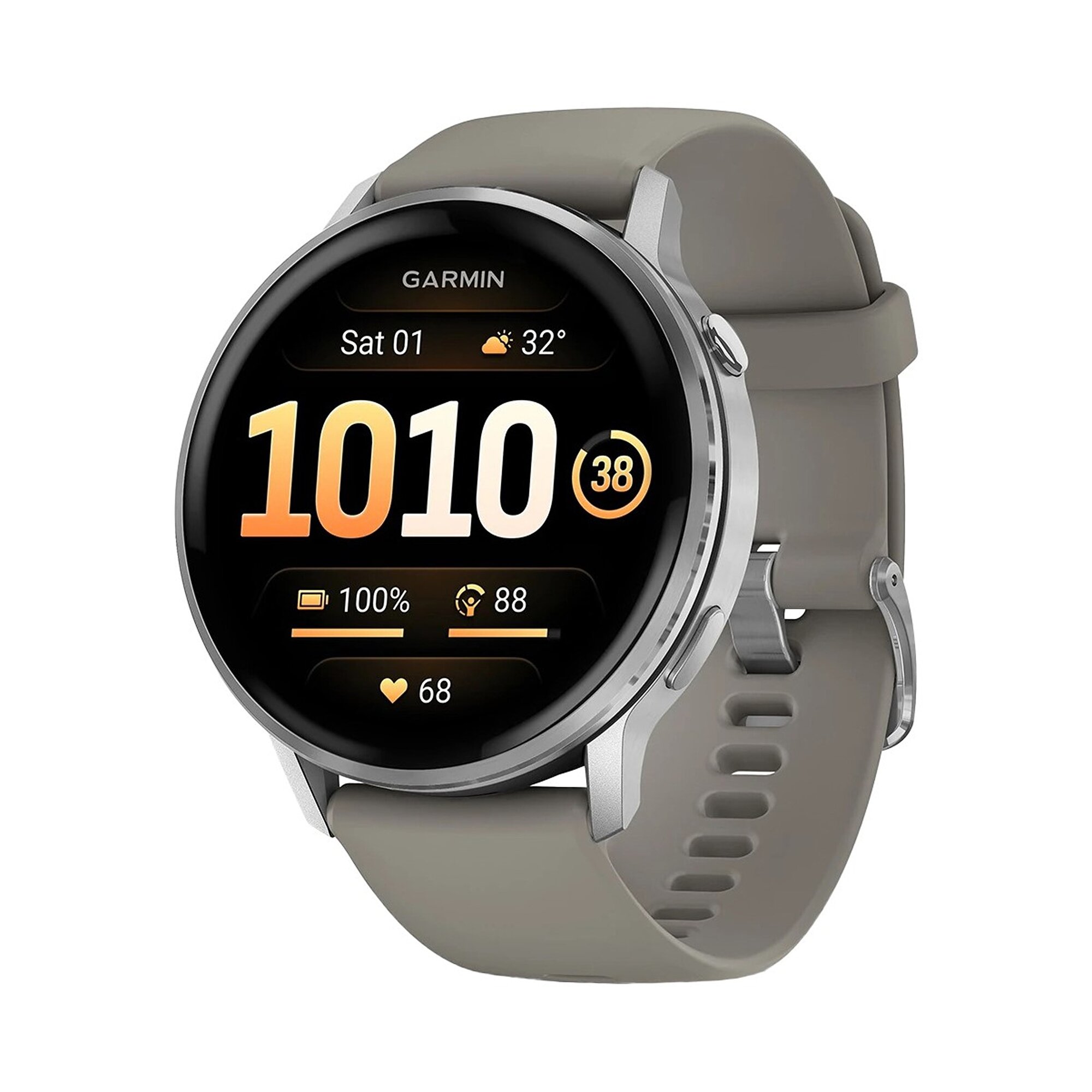 Смарт-часы Garmin Venu 4 45mm, серебристый корпус, с серым силиконовым ремешком (Европейская версия, меню на Русском)