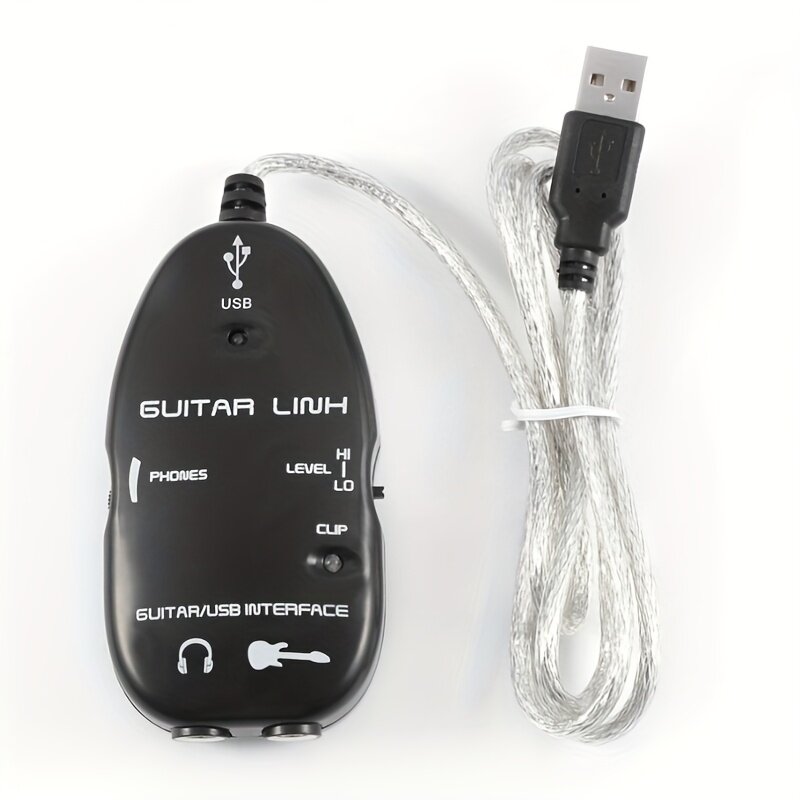 USB-гитарный кабель с обработкой аудио и эффектами, Plug-and-Play, USB-DIN, ASIO, 16 бит/44.1 кГц, для записи на ПК, совместимость с гитарным ПО и VST/AU плагинами, черный