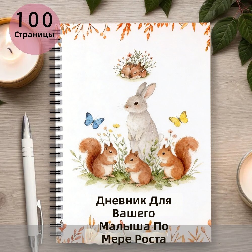 Альбом для детских воспоминаний и журнал вех развития с оформлением лесных животных, 1 шт.