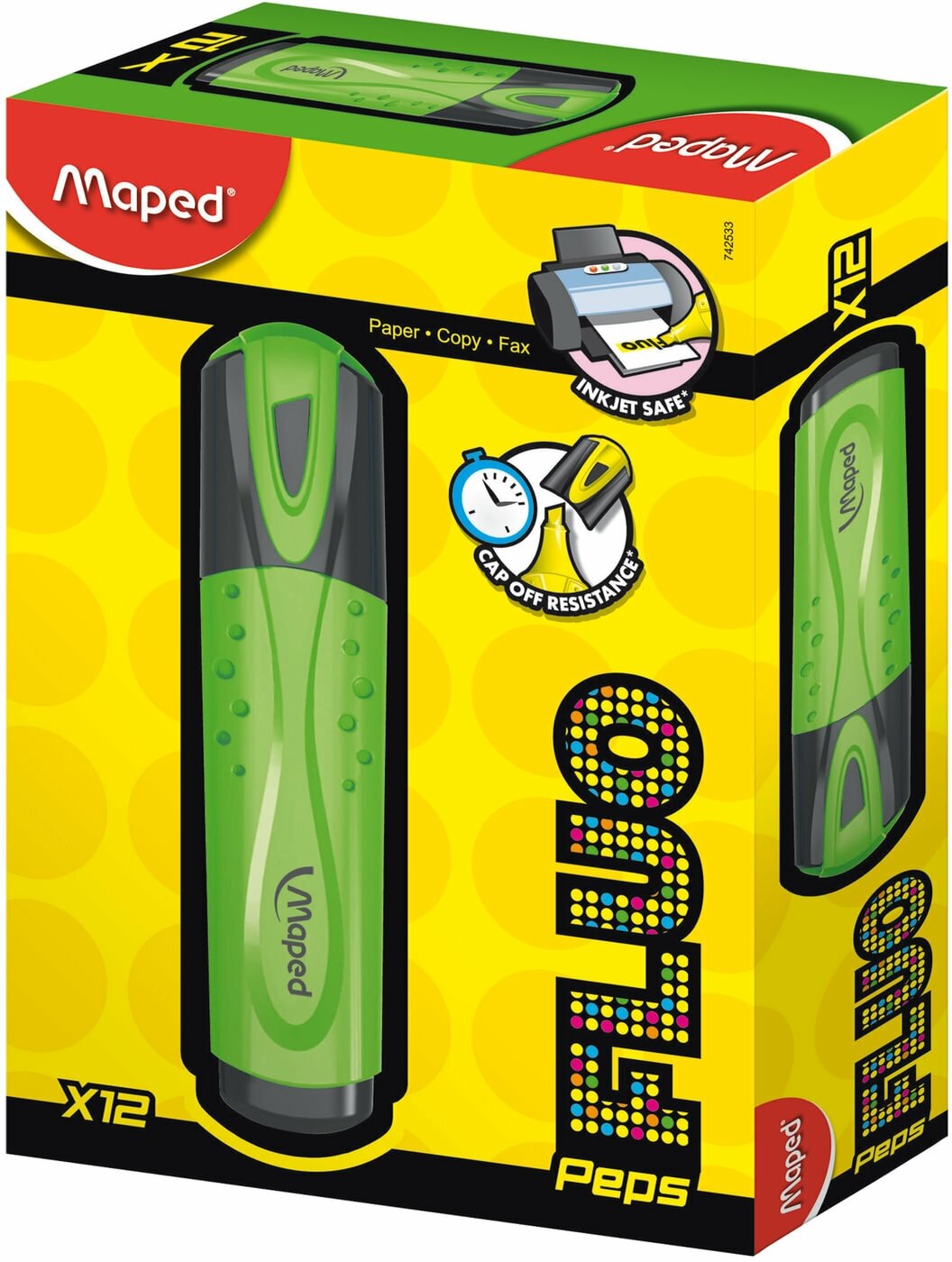 Упаковка 24 шт. Текстовыделитель MAPED (Франция) "Fluo Pep's Classic", зеленый, линия 1-5 мм, 742533