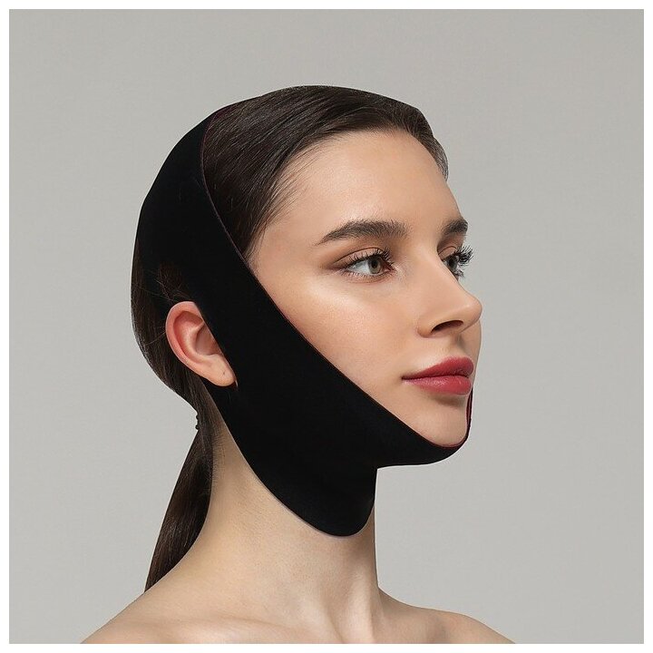 Маска текстильная для коррекции овала лица, на липучке, 62 × 11 см, цвет чёрный/розовый, 7575488