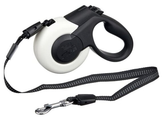 Поводок-рулетка Fida MARS трос 3 м, до 12 кг, бело-черная