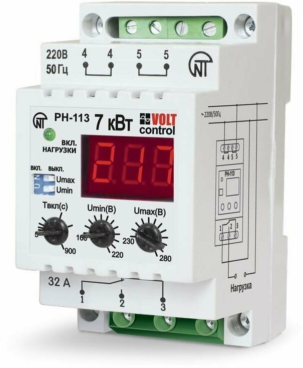 Реле напряжения Новатек-Электро 1 фаза, 32 А, 220 В, на DIN-рейку
