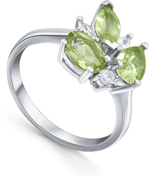 Кольцо, серебро, 925 проба, фианит, хризолит