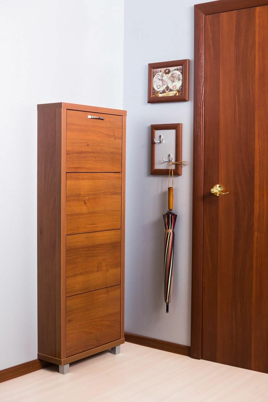 Шкаф обувной Ironnori Люкс, Орех 4 отделения, откидная дверь