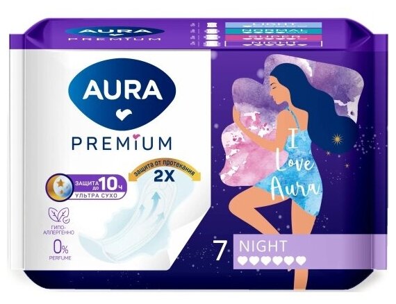 Прокладки гигиенические Aura Premium Night, 7 шт
