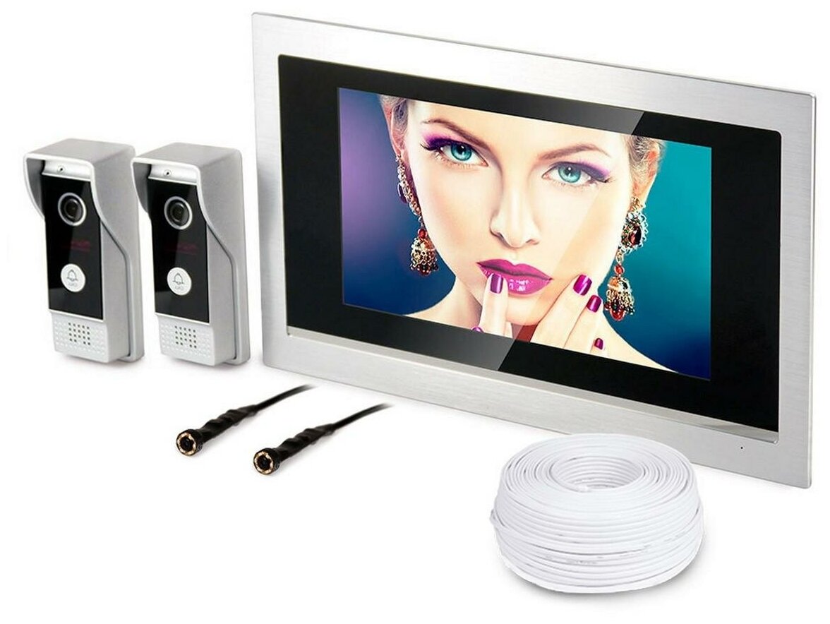 Набор: AHD домофон HDcom S-101AHD 2 вызывные панели две микро камеры KDM-6405B. Запись видео по датчику движения в подарочной упаковке