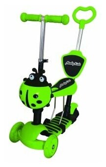Самокат "Божья коровка" 3 в 1, с подсветкой колес, зеленый Moby Kids 641274