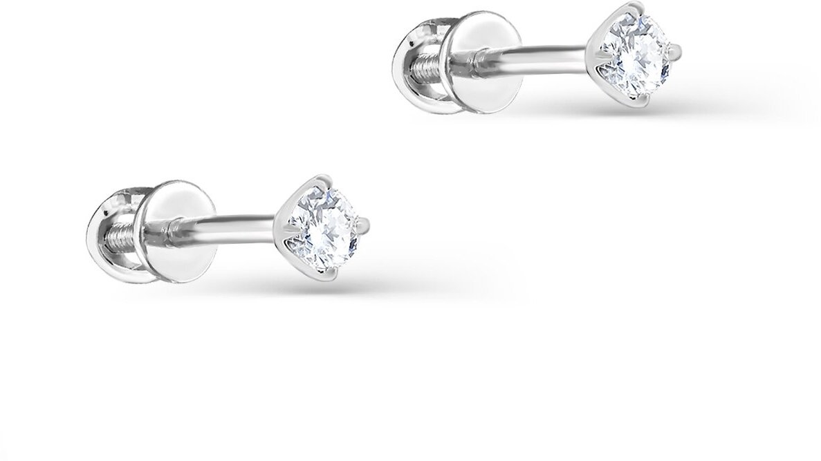 Серьги пусеты, белое золото, 585 проба, бриллиант