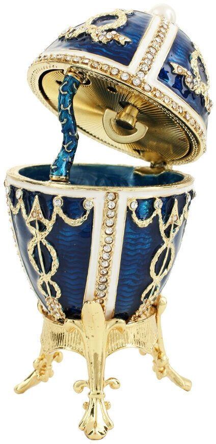 Яйцо-шкатулка в стиле Фаберже Бутон розы синее, музыкальное, 10см