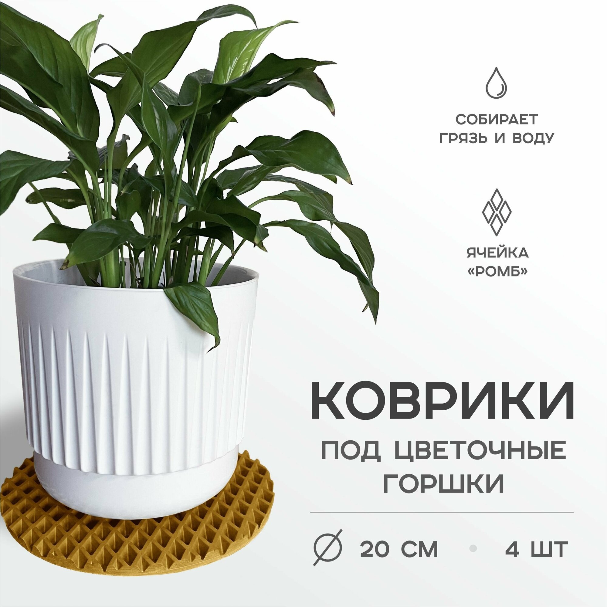 Коврик поддон под цветочный горшок из EVA/ кашпо, 20 см / 4 шт