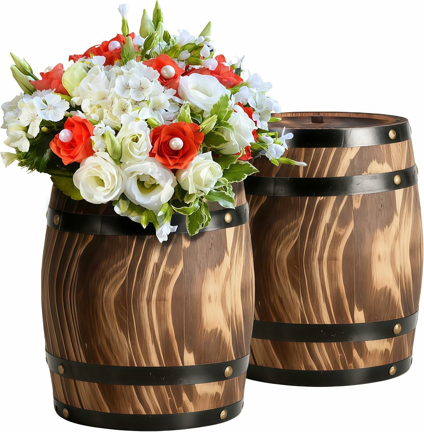 2 шт. деревянных кашпо в виде винных бочек