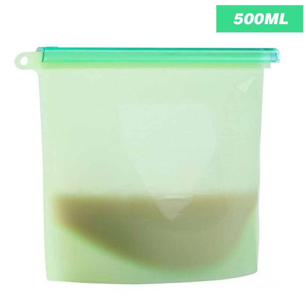 Многоразовая герметичная силиконовая упаковочная сумка для хранения орехов, фруктов, закусок, бутербродов, обедов, морозильная сумка, объем 500 мл, цвета Красный Белый Зеленый Синий, размер 17*15см, вес 85г, материал силикон+АС