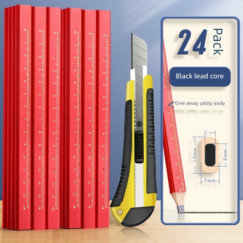 Карандаш плотницкий с восьмигранным корпусом, красно-черный карандаш с толстым стержнем, плоским стержнем, овальной