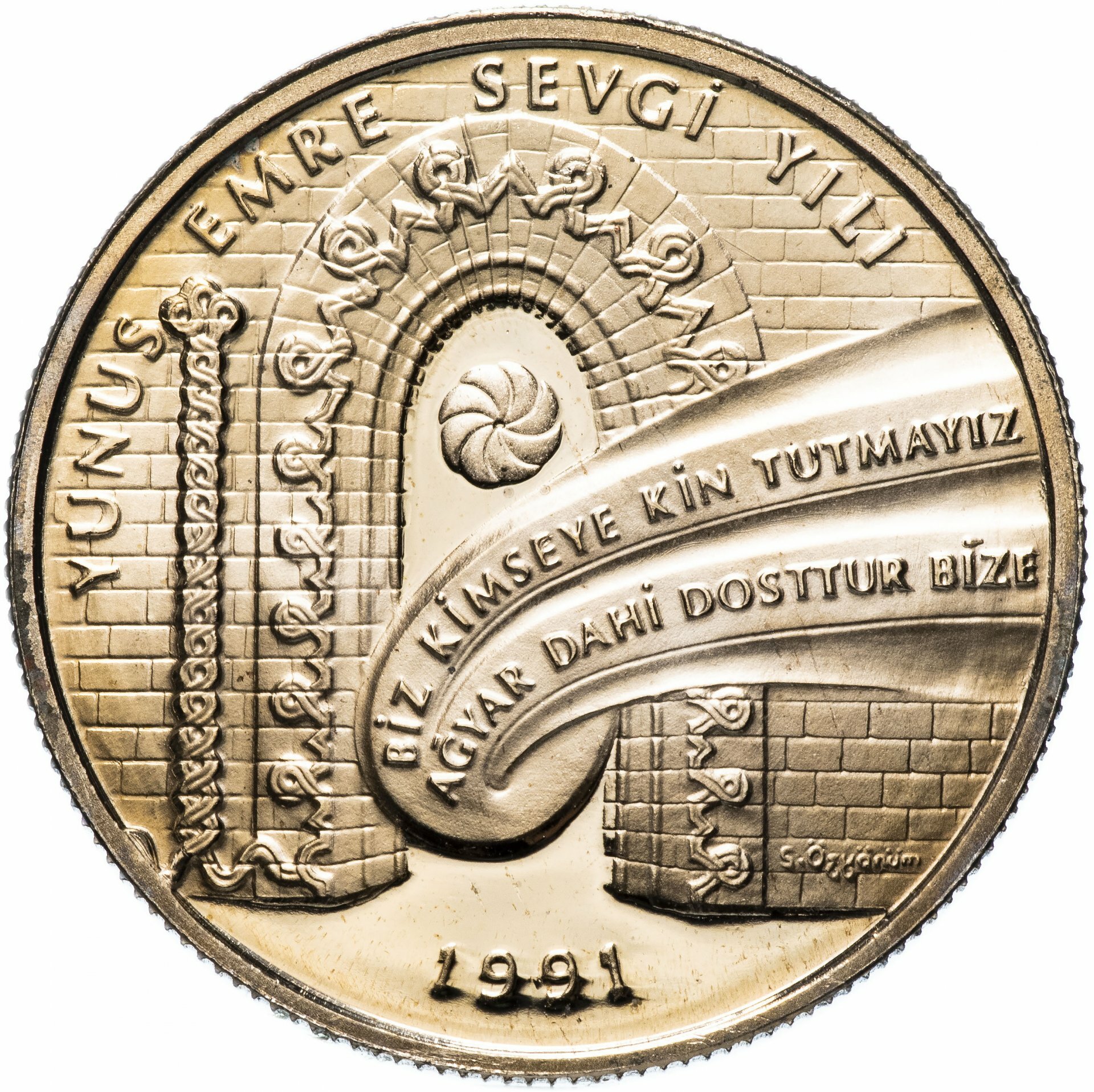 Турция 5000 лир lira 1991 "Год Любви - Юнус Эмре", Мельхиор медь-никель, в сохранности Proof