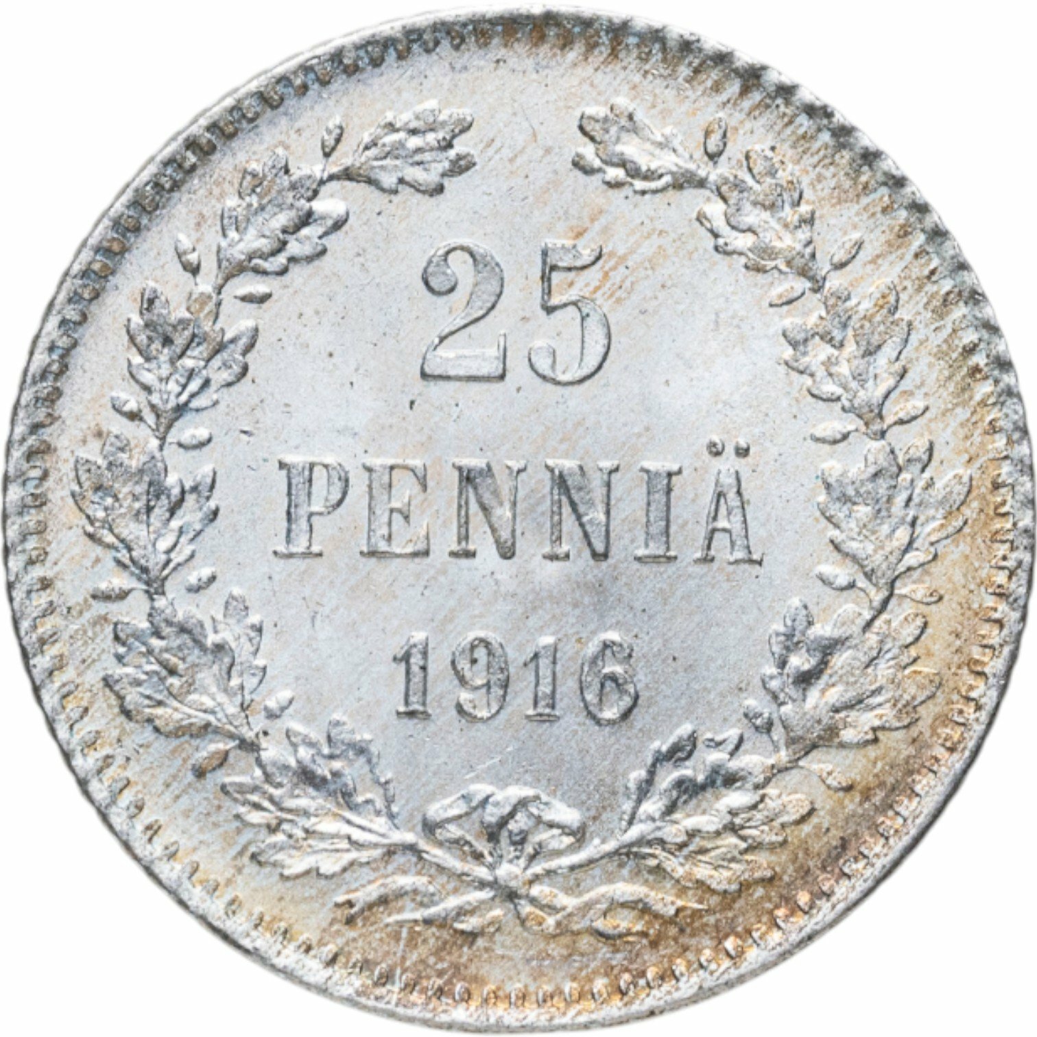25 пенни pennia 1916 S Российская Финляндия, Серебро 750, в сохранности UNC