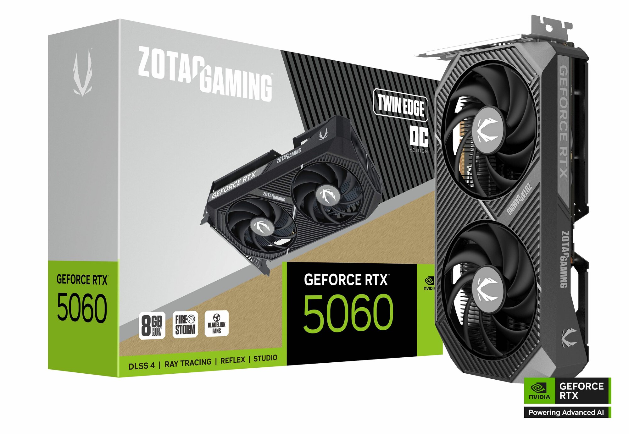 Видеокарта ZOTAC GAMING GeForce RTX 5060 TWIN EDGE OC NV 8Gb GDDR7, PCI-E x8 5.0, 128bit/2280-2527Mhz, 3xDP, HDMI
