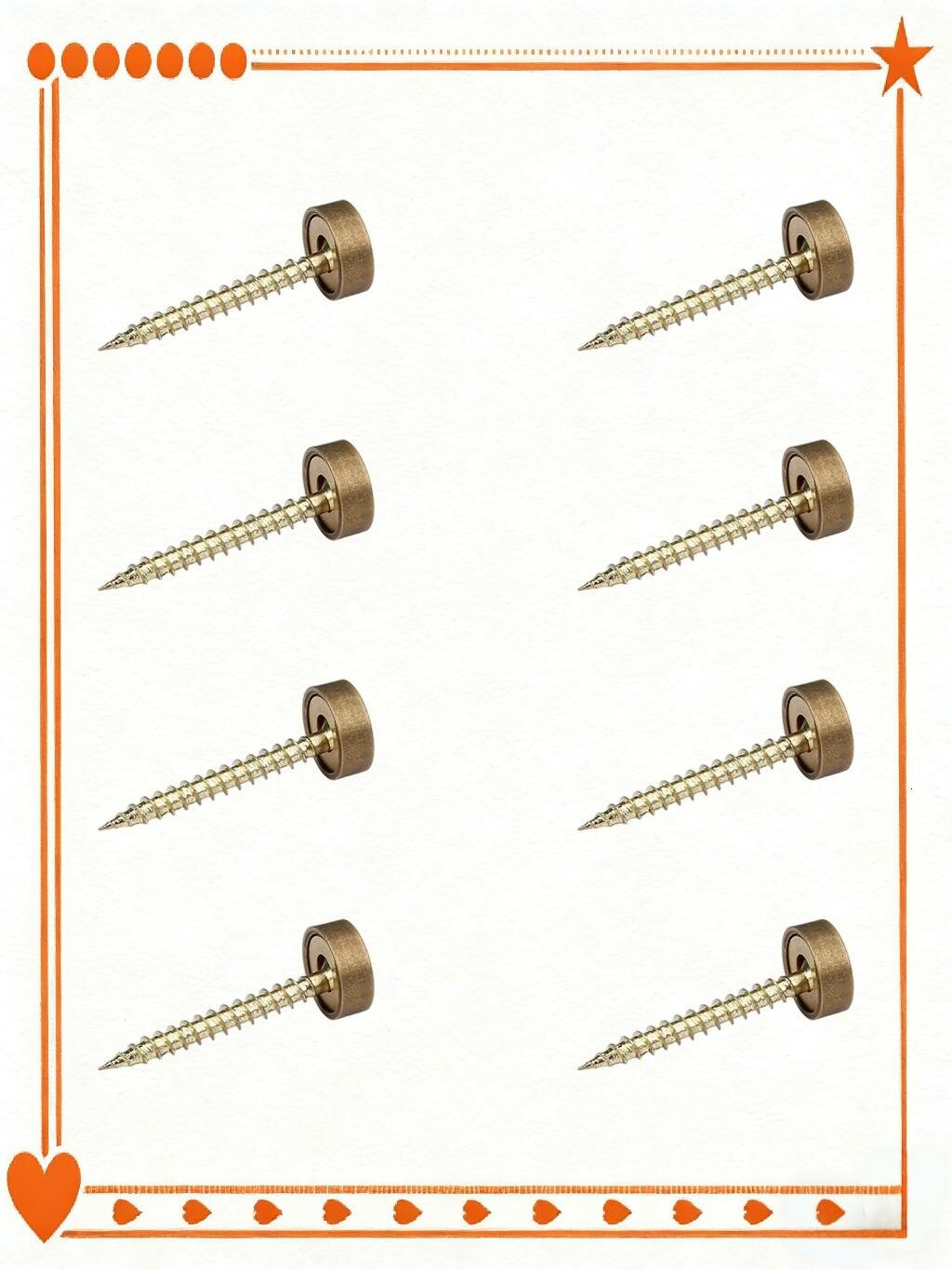 Набор из 8 латунных декоративных винтов с зеркальными колпачками, бронза 12 мм