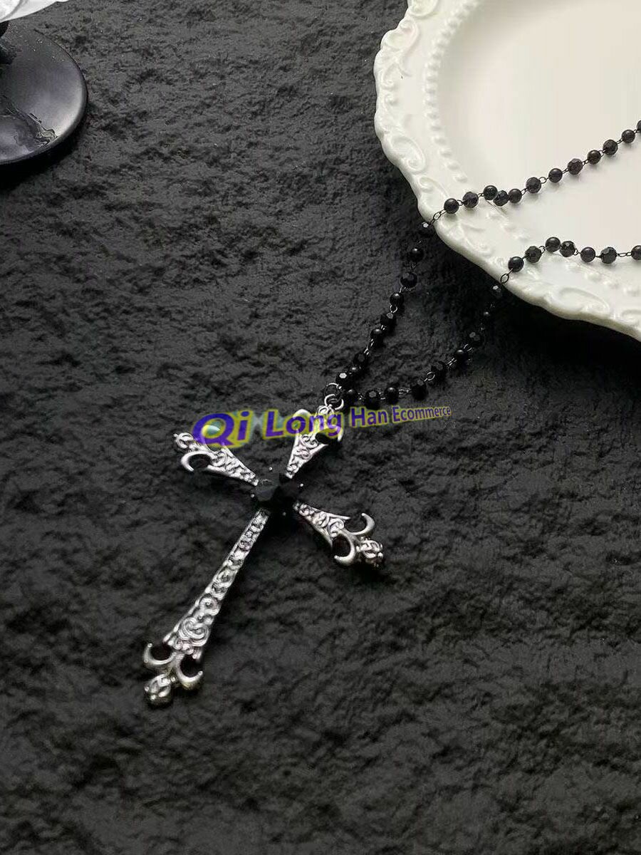 Ожерелье "Dark Punk Cross", легированная сталь, 60 см, черно-муаровое — фото 1