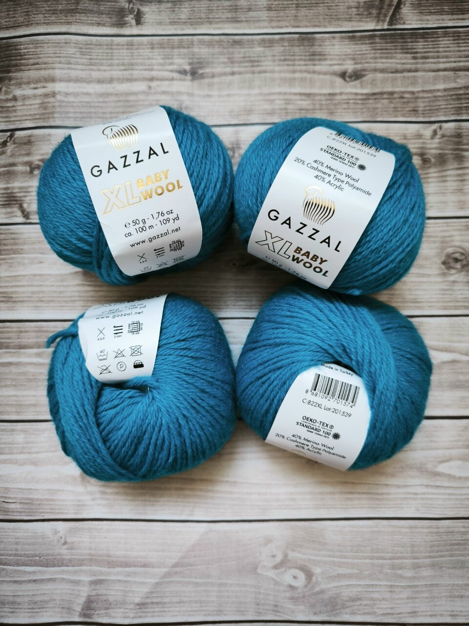 Пряжа Gazzal Baby wool XL, цвет 822 джинсовый, набор 4 мотка, вес мотка 50 гр, длина нити 100 м