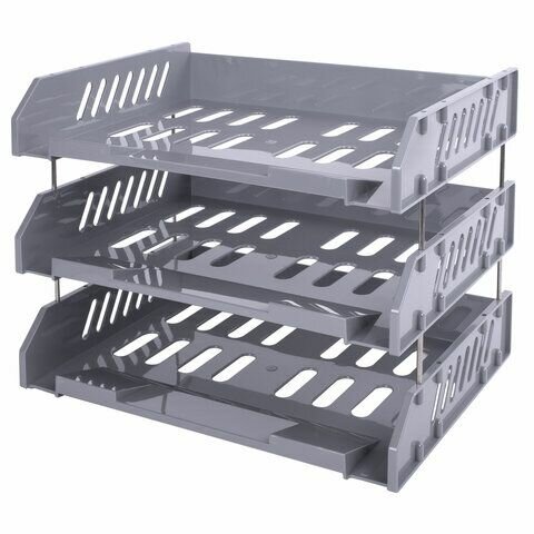 Лотки горизонтальные для бумаг, комплект 3 шт, 335х232х246 мм, серый, BRAUBERG FILE, 238108