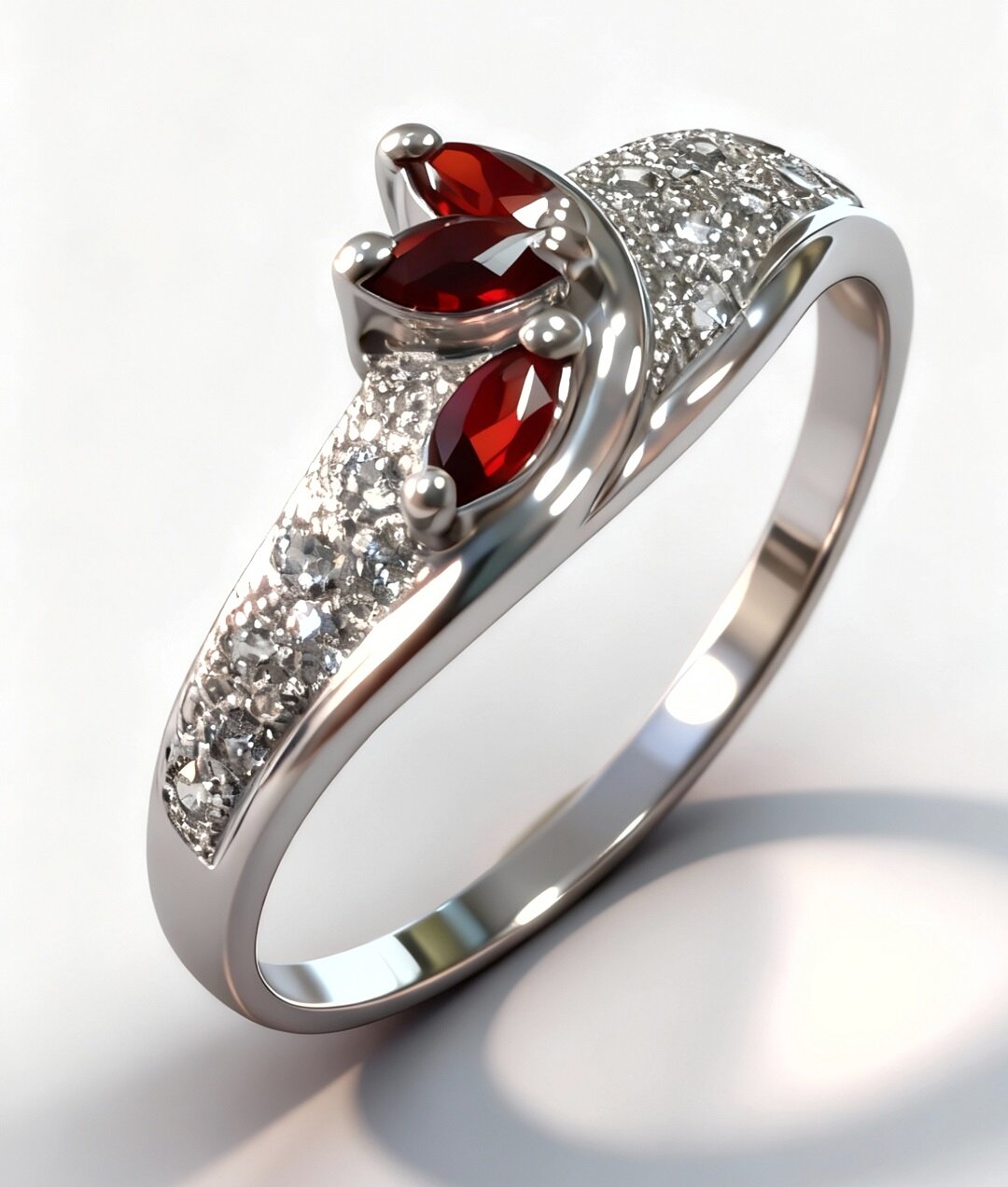 Кольцо, серебро, 925 проба, родирование, фианит, гранат