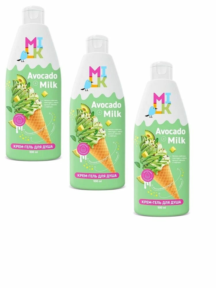 Крем-гель для душа Milk Авокадо+Молоко, 500 мл, 3 шт