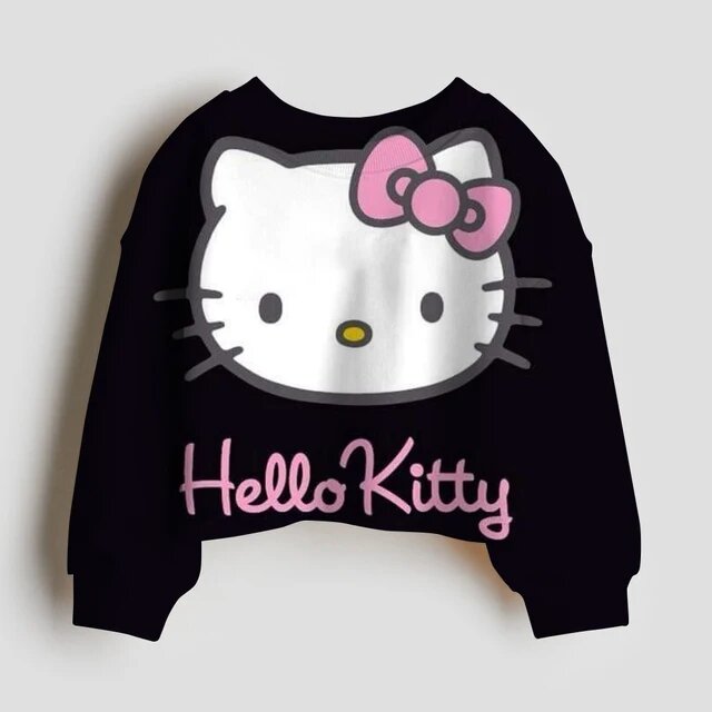 Детская толстовка с принтом Hello Kitty, одежда для детей на весну и осень, простая свободная толстовка с длинными рукавами Hello Kitty.
