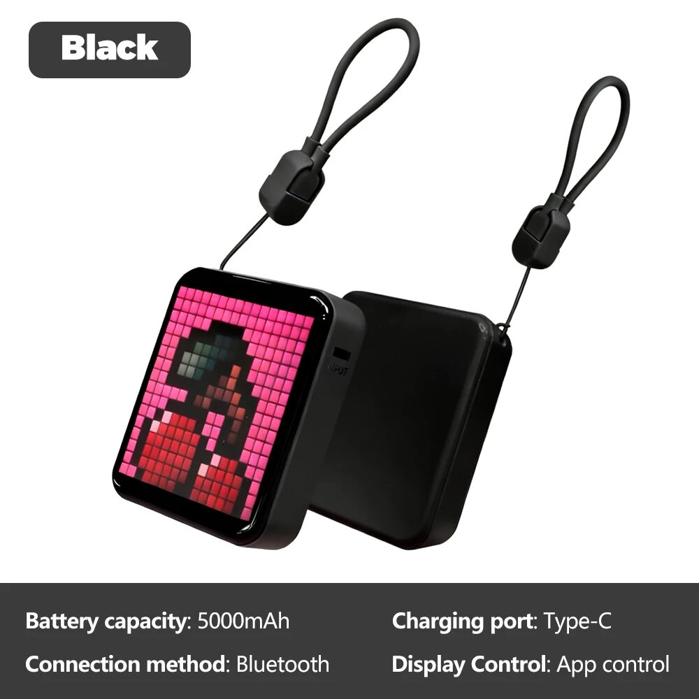 Пиксельный Power Bank Black, 5000mAh, Bluetooth, Type-C