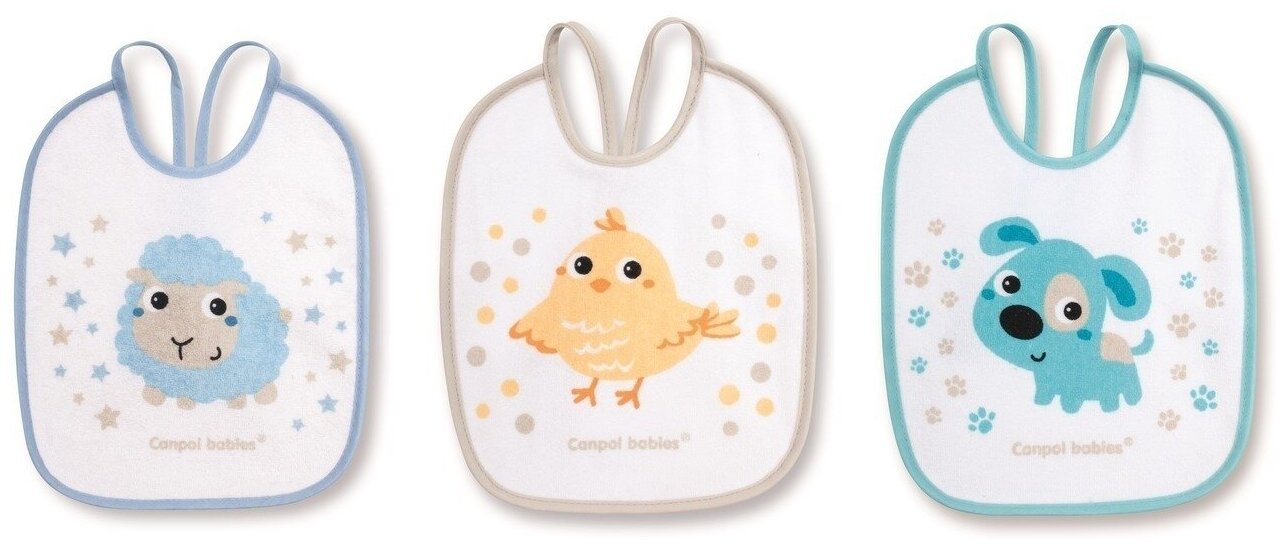 Нагрудники для кормления. Детский слюнявчик махровый хб на завязках. Набор 3 шт. Canpol Babies.