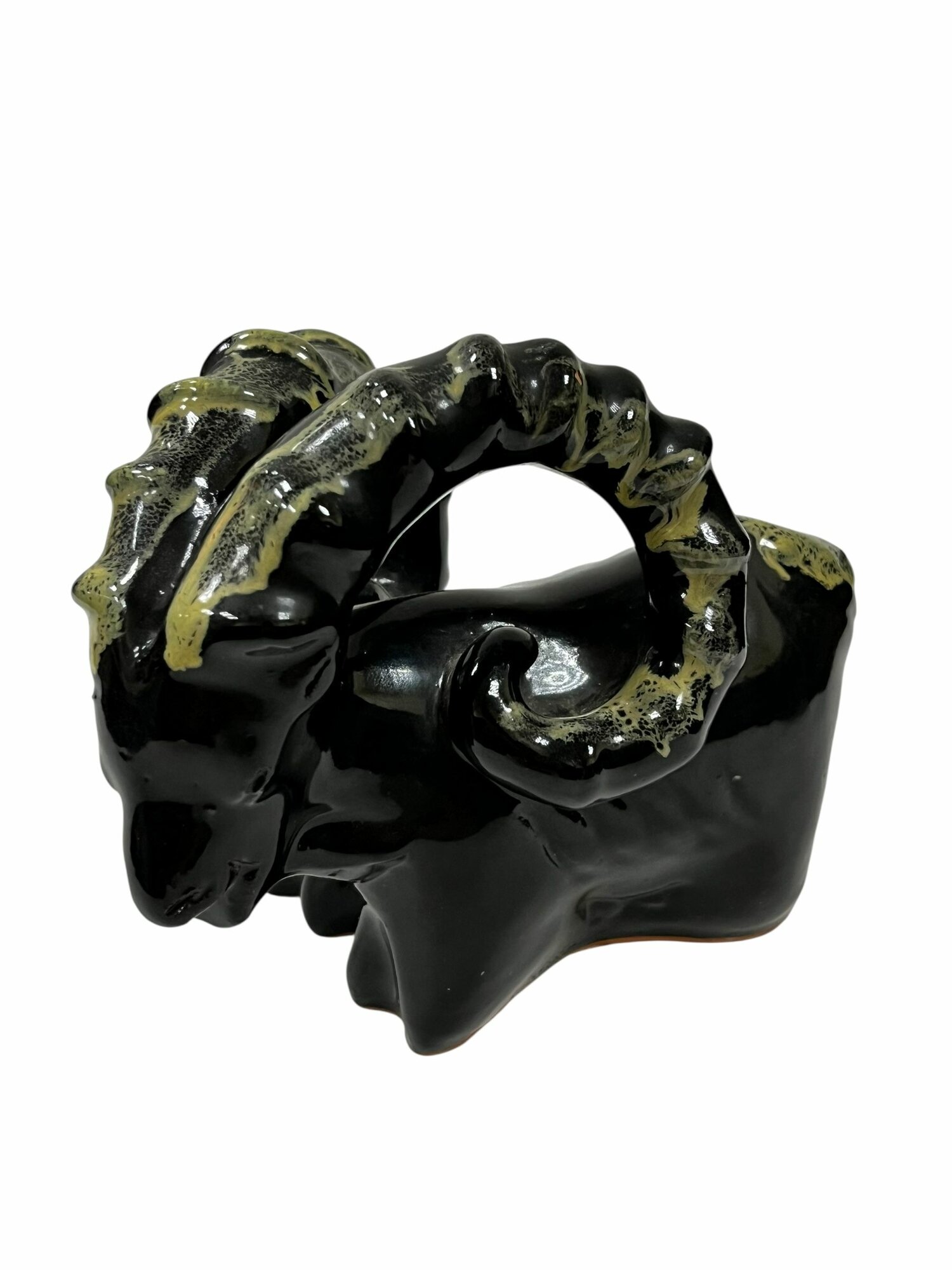 Советская винтажная статуэтка, Баран, обливная керамика, майолика, сделано в СССР