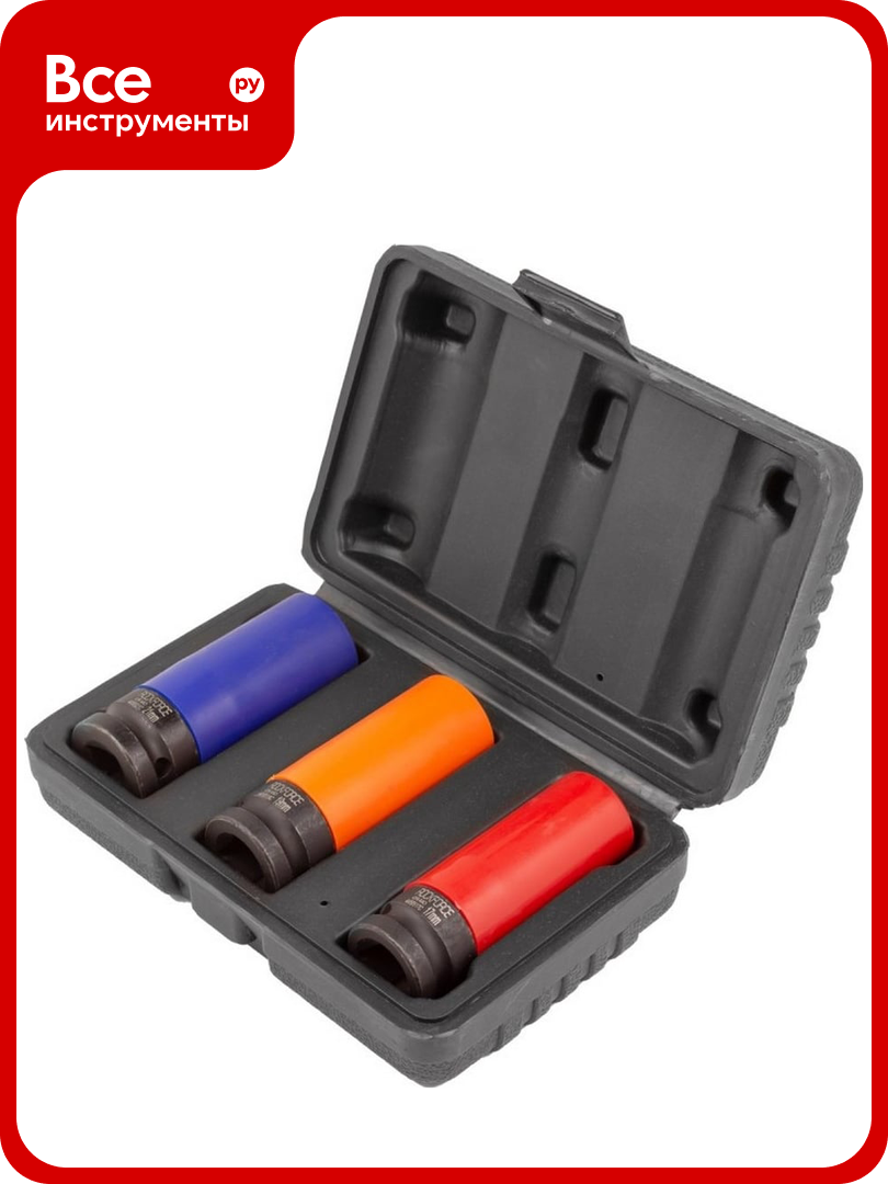 Набор головок шестигранных ударных тонкостенных 3 предмета,1/2"DR, в кейсе Rockforce RF-4032C(52142)