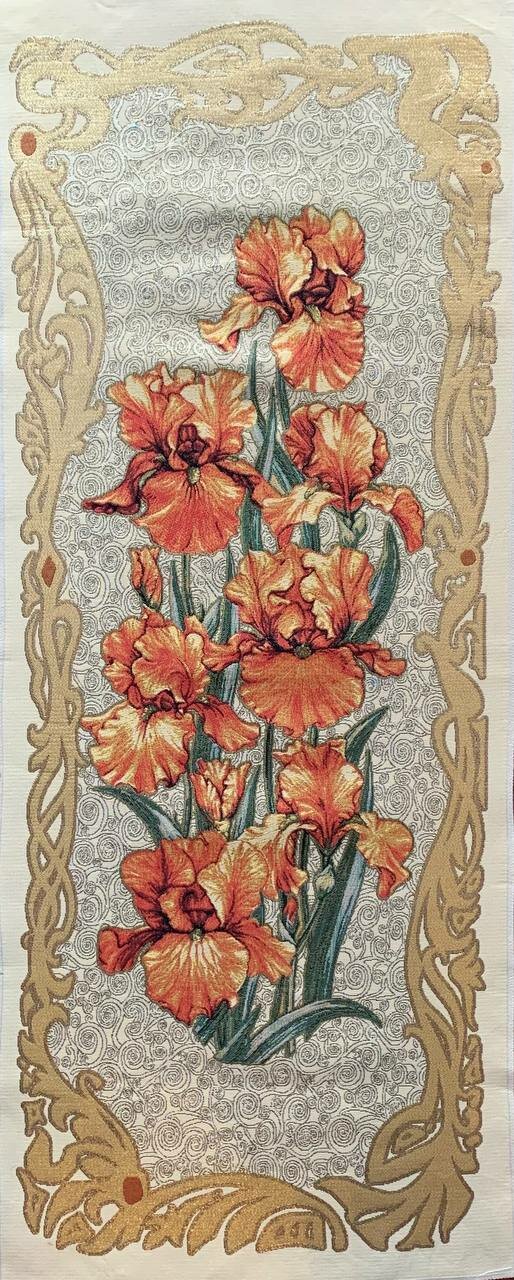 Гобелен, гобелен с золотым люрексом, без рамы 120х48 см / "Ирисы"