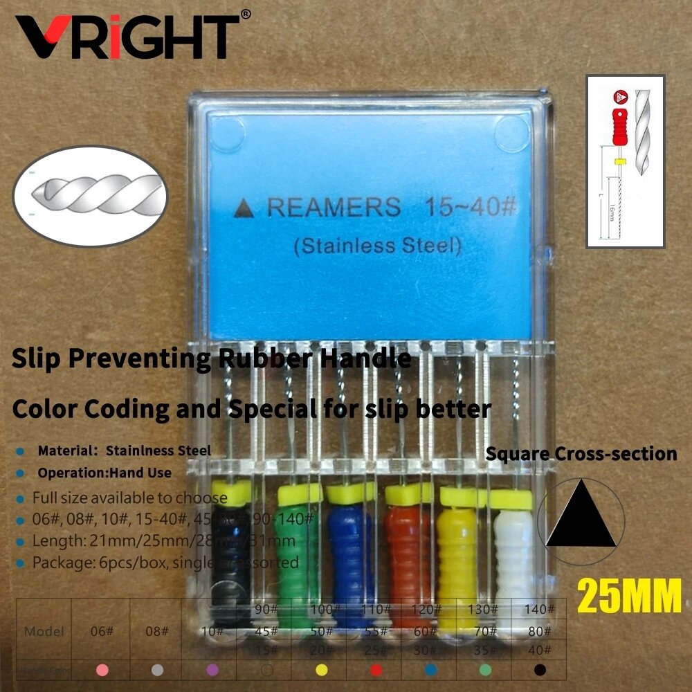 Стоматологические римеры VRIGHT 15-40# 21/25/31 мм, цвет: Reamers-25MM-15-40