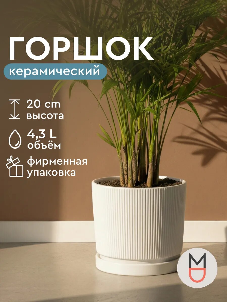 Горшок для цветов Рельеф, декоративное кашпо для дома, белый 19,7 см