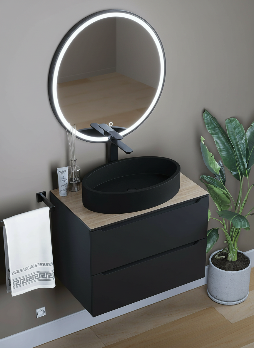 Раковина для ванной накладная Uperwood Rome 55*35 см, овальная, черный